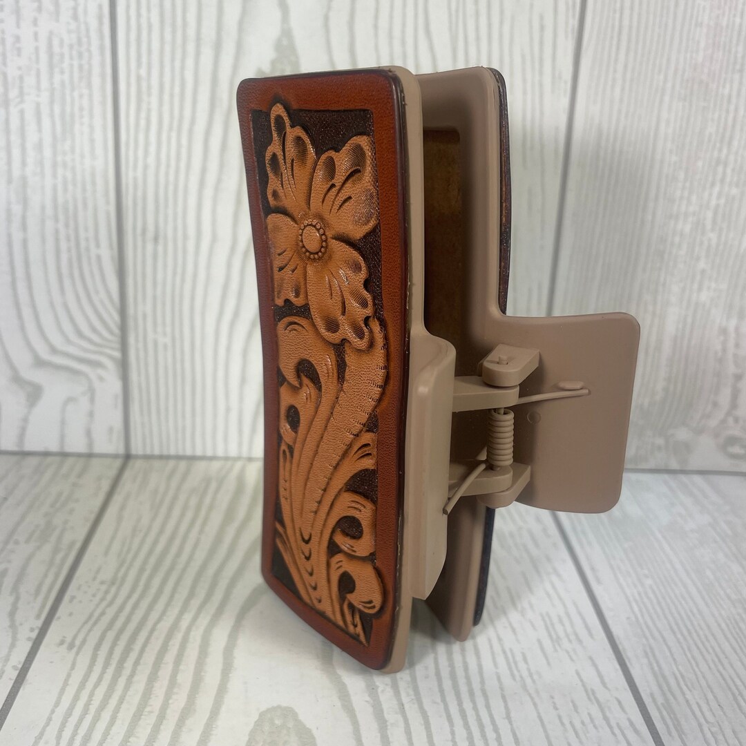 Handmade Floral Tooled Leather Hair Claw Clip 5 Large for Thick Hair ...