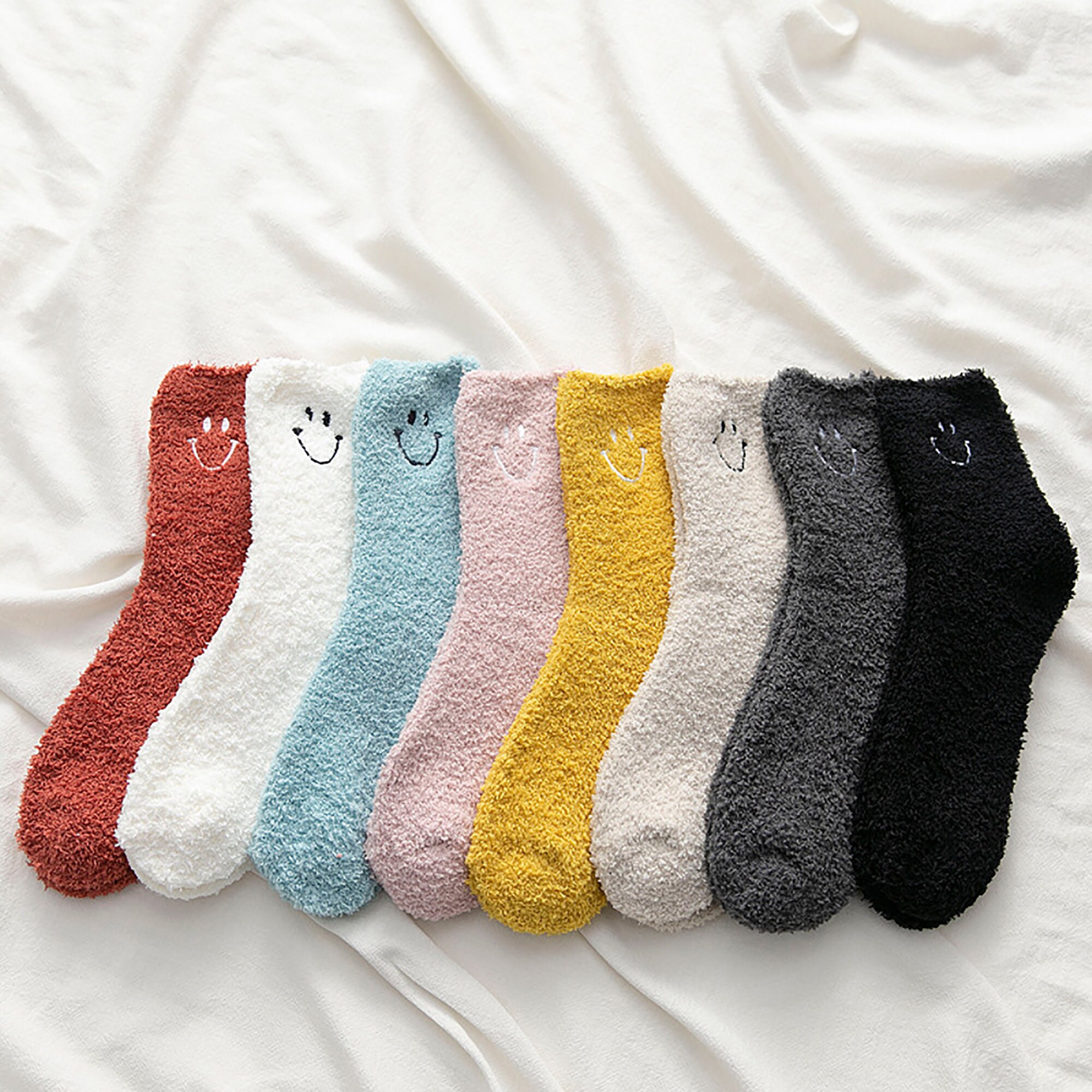 Candy Color Happy Face Fuzzy Women Socks Cute Fuzzy Socks Etsy