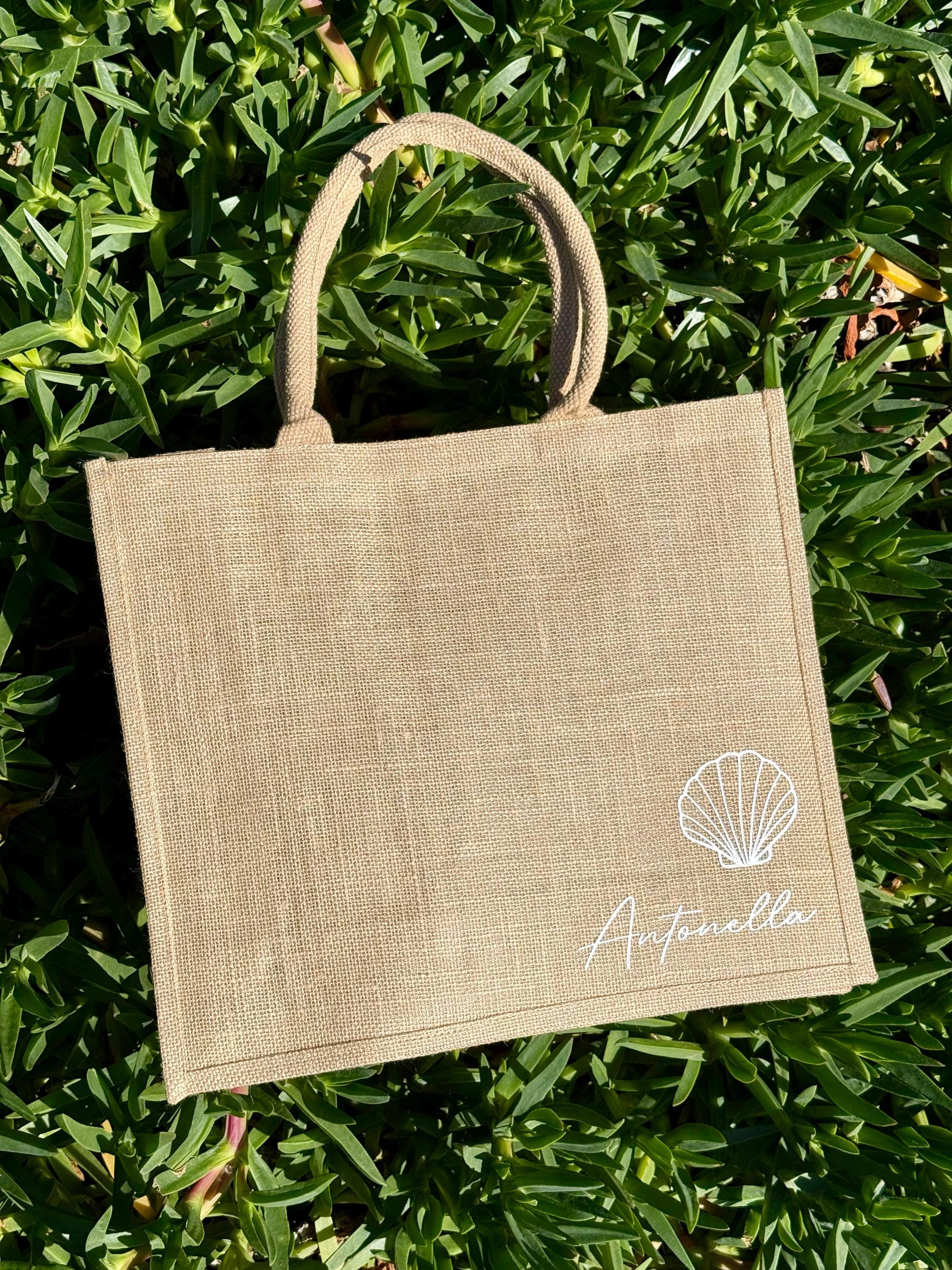 Minimalist Beach Seashell Bridesmaid Tote Bags, Personalized Burlap ...
