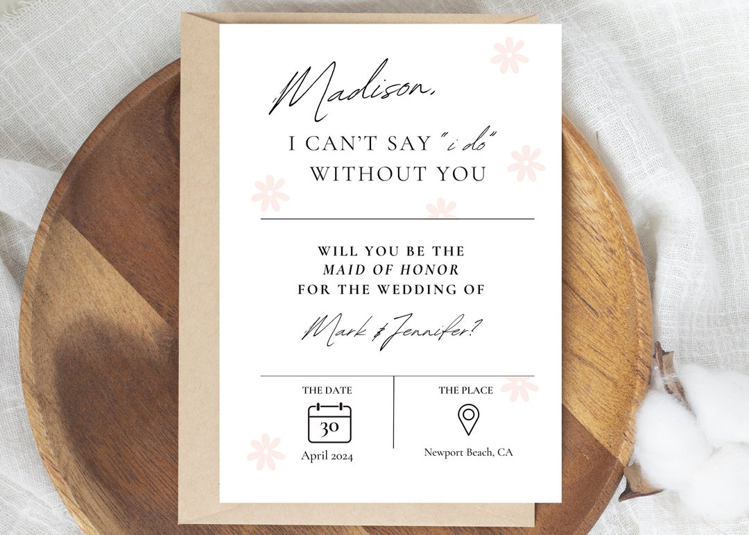 Personalized Bridesmaid Proposal Card Flat Informational Wedding ...