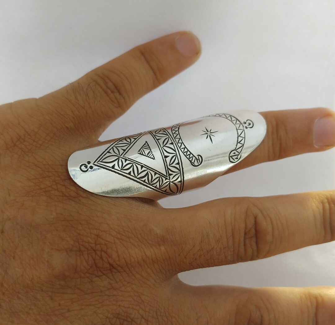Moroccan Long Ring Silver, Tuareg Ring Berber Sterling Handmade Shield ...