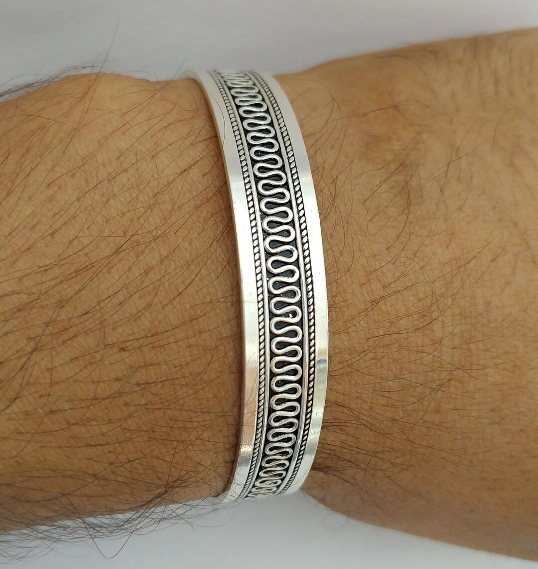 Moroccan Bracelet Sterling Silver Cuff Engraved Tribal Bangle ...