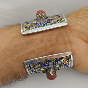 Berber Bracelet Kabyle Cuff Silver Large, Enamel Coral Vintage Tribal Algerian, Red Bracelets ...