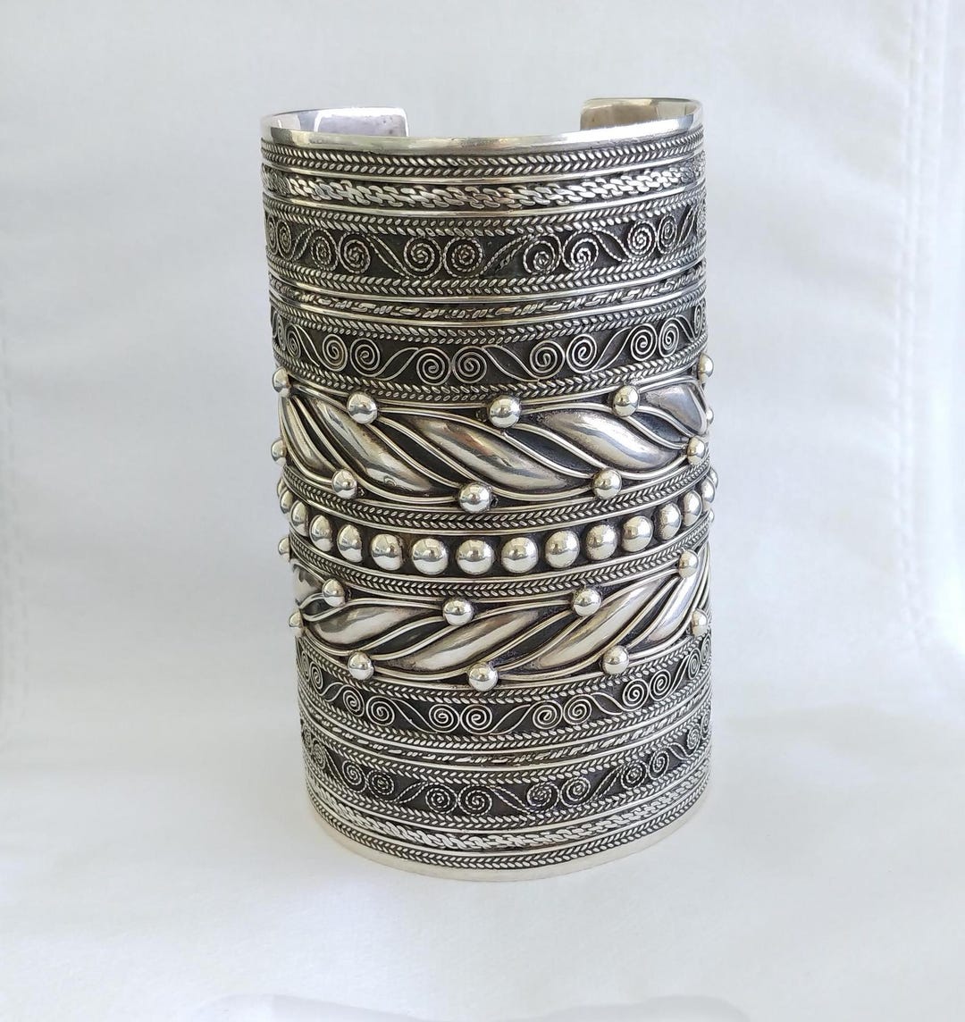 Moroccan Bracelet Long Silver Cuff Berber,bangle Bracelets Jewelry ...