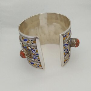 Berber Bracelet Kabyle Cuff Silver Large, Enamel Coral Vintage Tribal Algerian, Red Bracelets ...