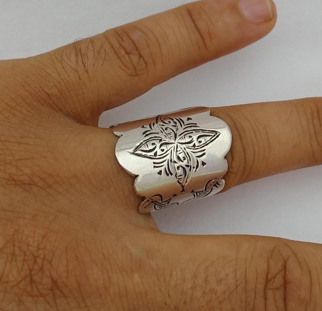 Moroccan Ring Silver Tuareg Berber Sterling Handmade Shield Rings Ethnic Traditional Engraved ...