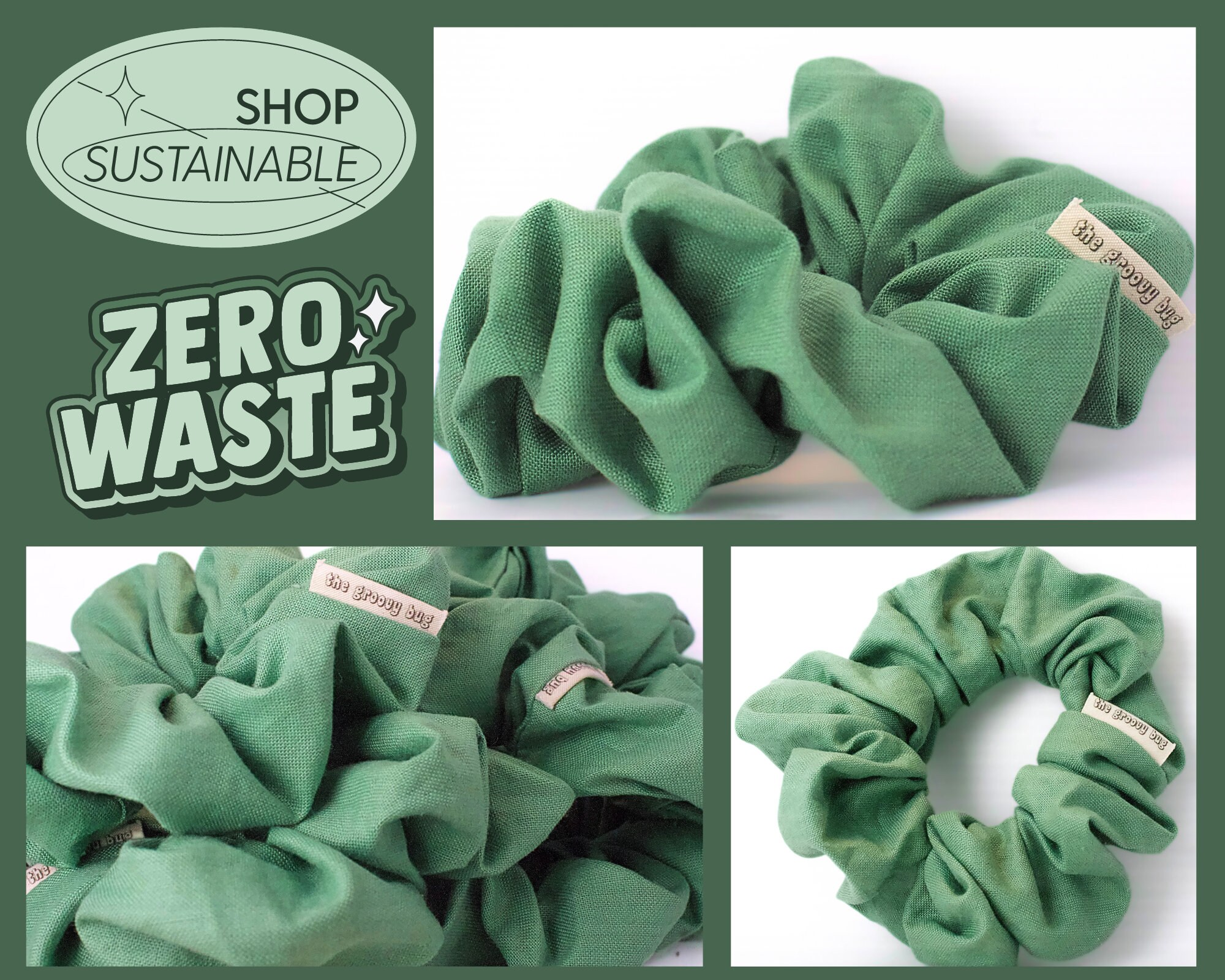 Green Scrunchies Organic & Handmade, 100% Cotton + OEKO-TEX Certified ...