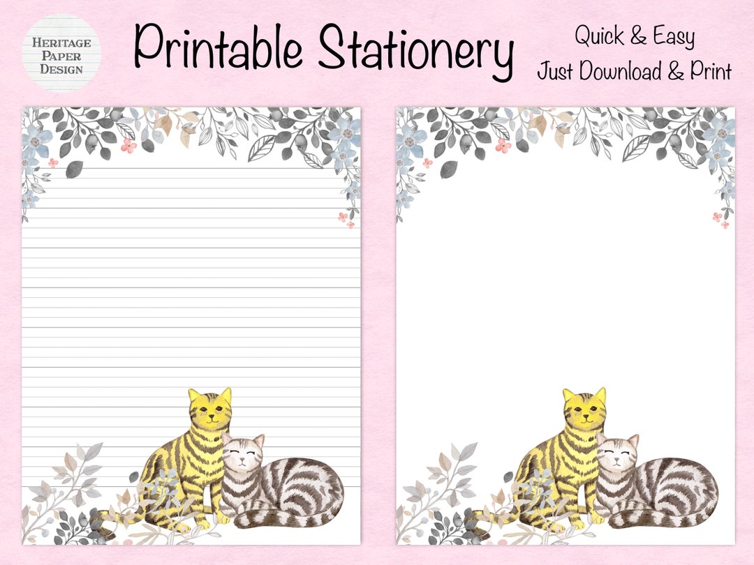 Cute Tabby Cats Printable Stationery Digital Note Paper Instant ...
