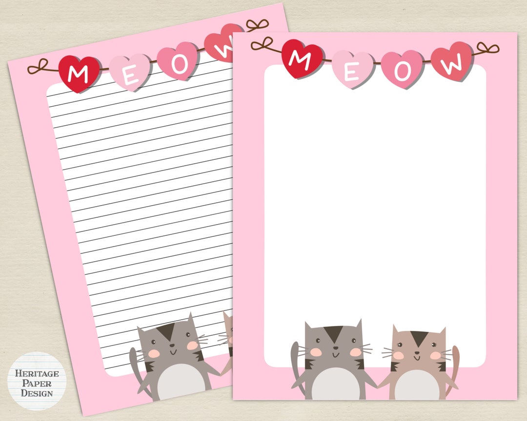 Cute Cat Couple Printable Stationery / Digital Note Paper / Instant ...