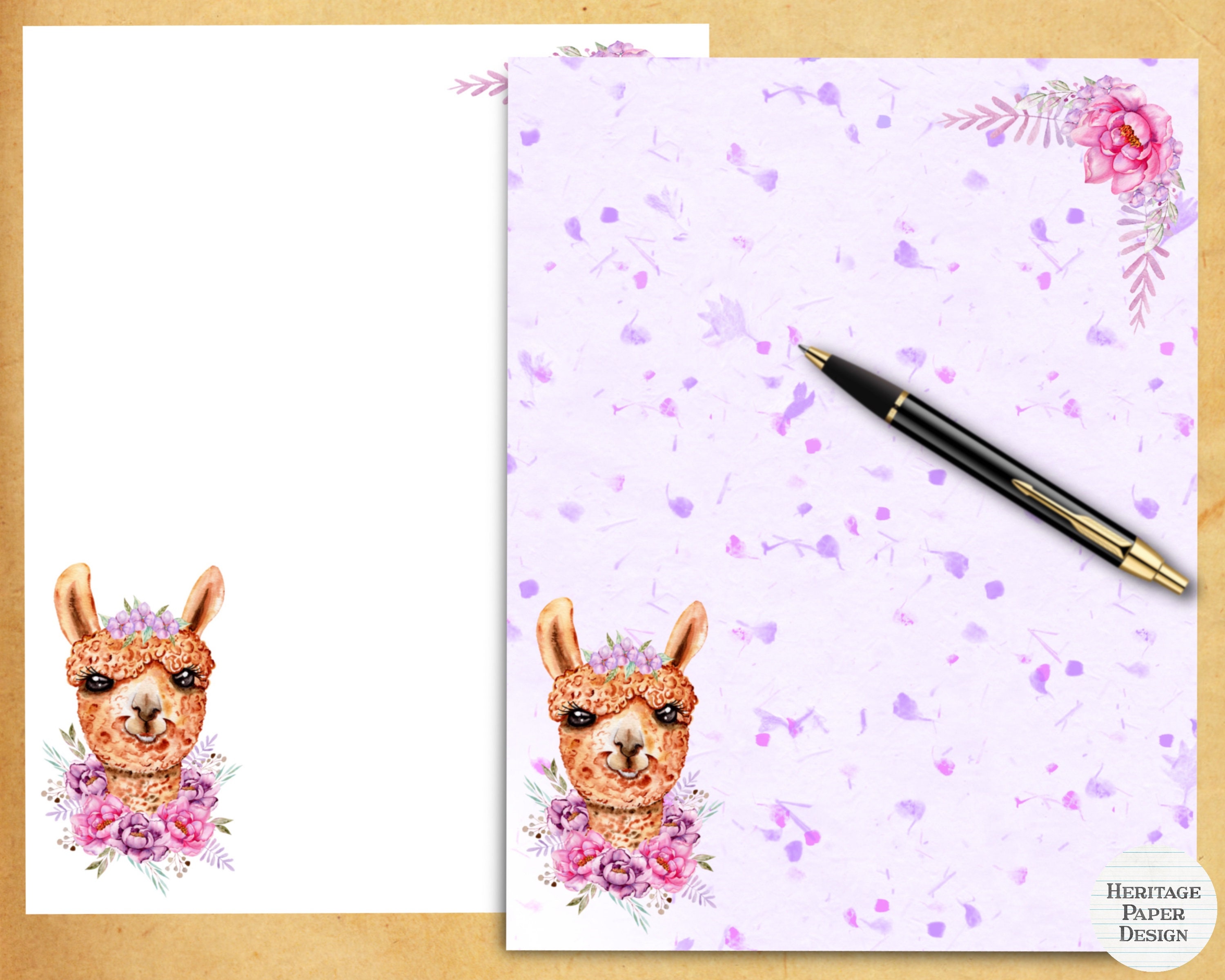 Printable Stationery - Llama Alpaca / Japanese Pressed Flowers Paper ...