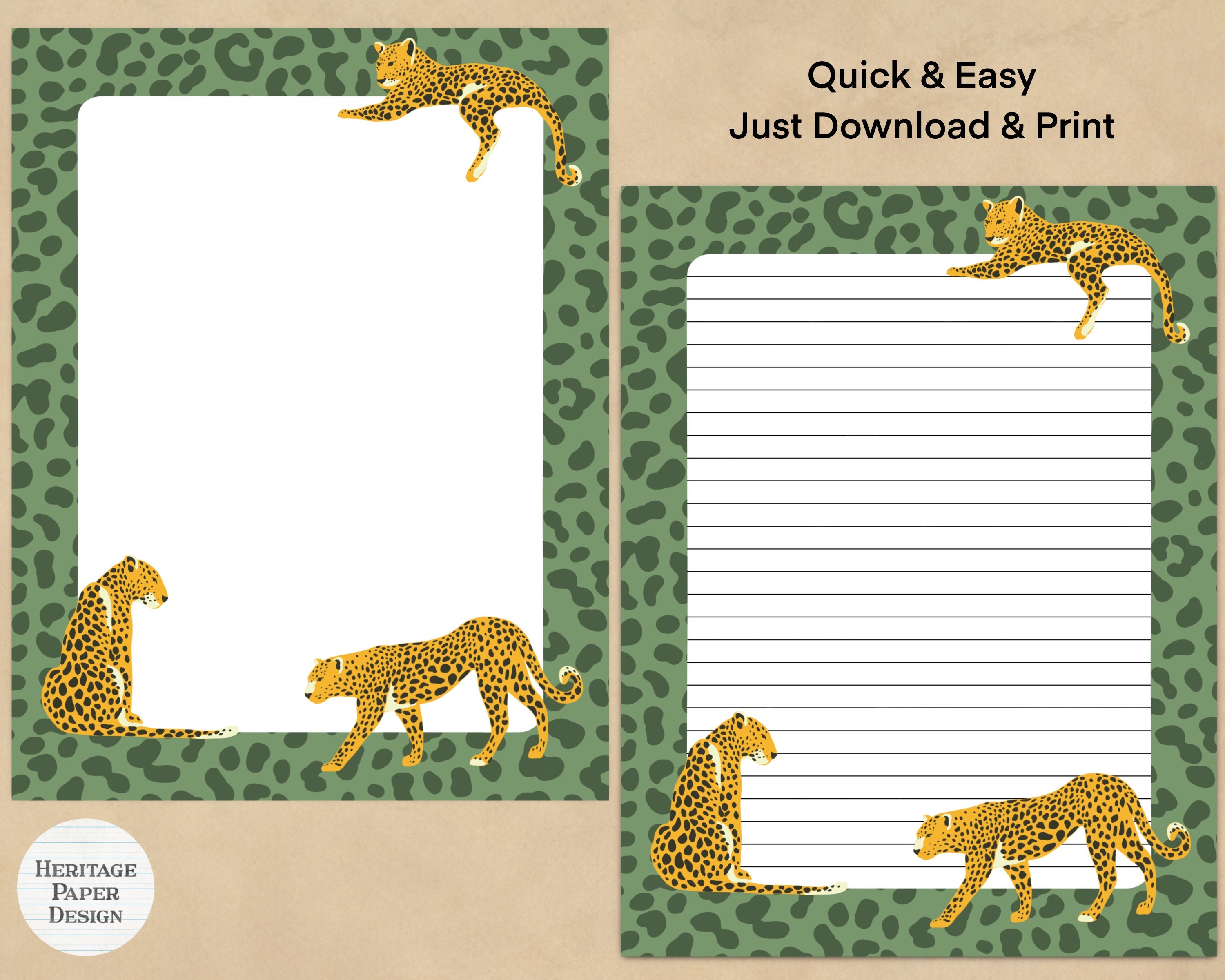 Cheetah Leopard Printable Stationery | Print Easily at Home | Perfect ...