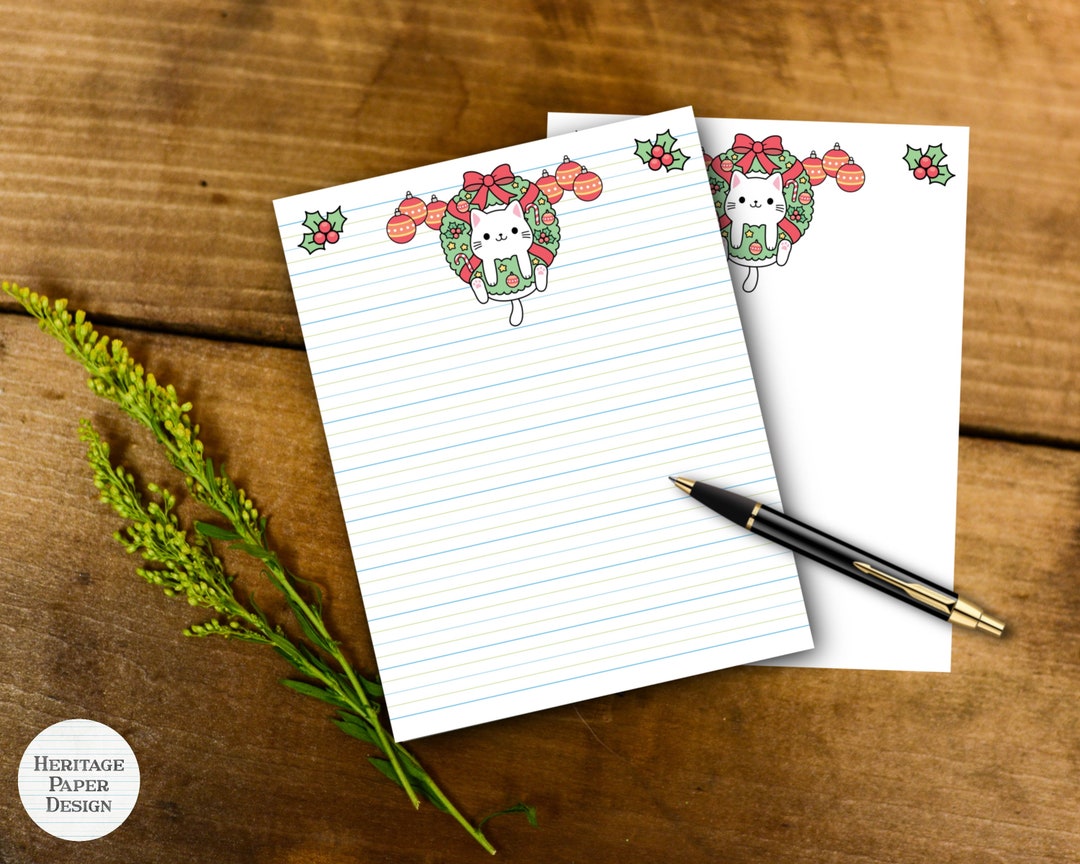 Cute Holiday Cat Kitten Printable Stationery 2 / Digital Note Paper ...