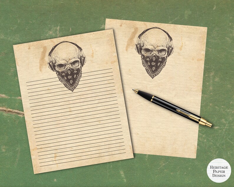 Skull Wearing Headphone & Mask Printable Stationery / Digital Textured ...