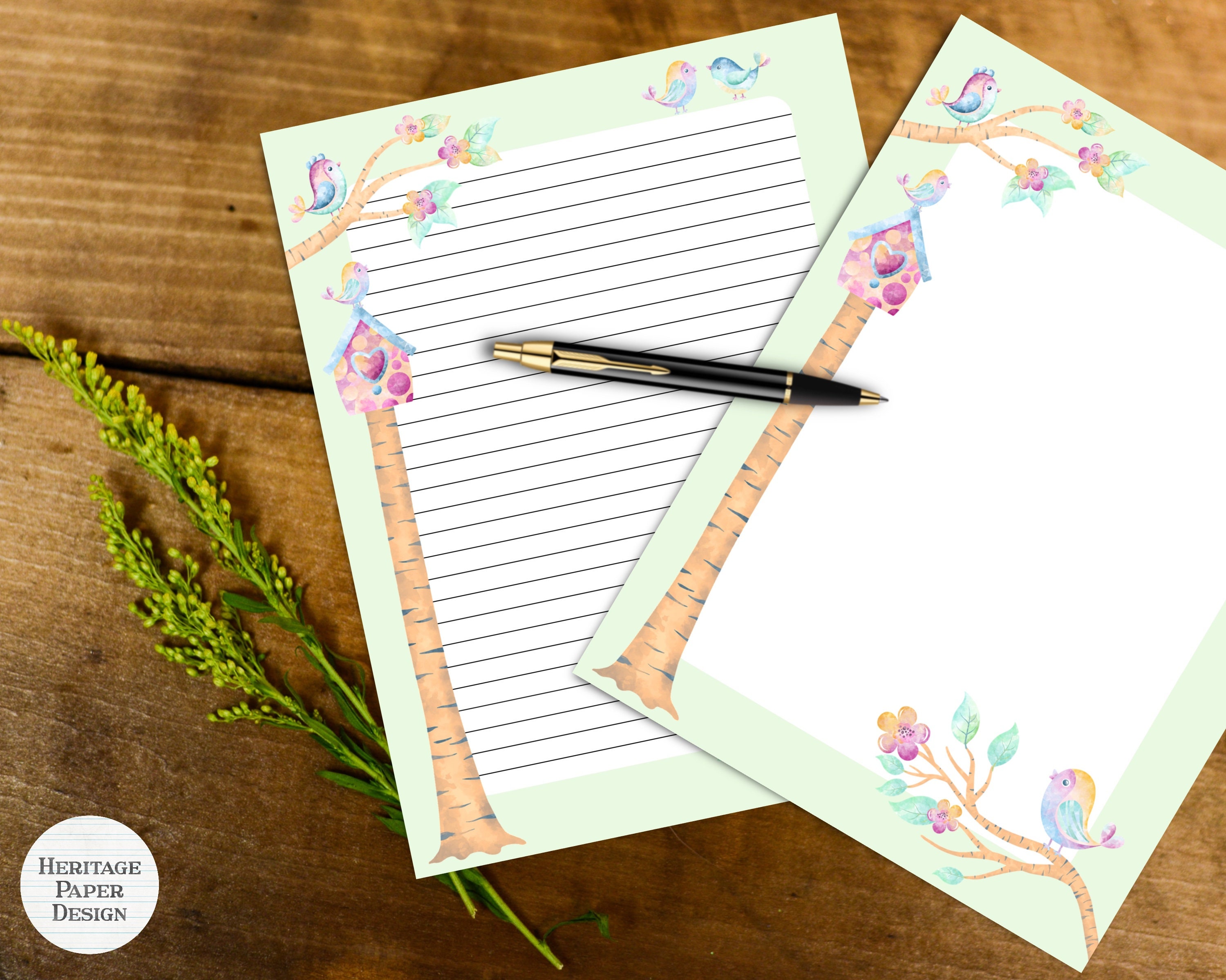 Cute Little Birds Printable Stationery / Digital Note Paper / Instant ...