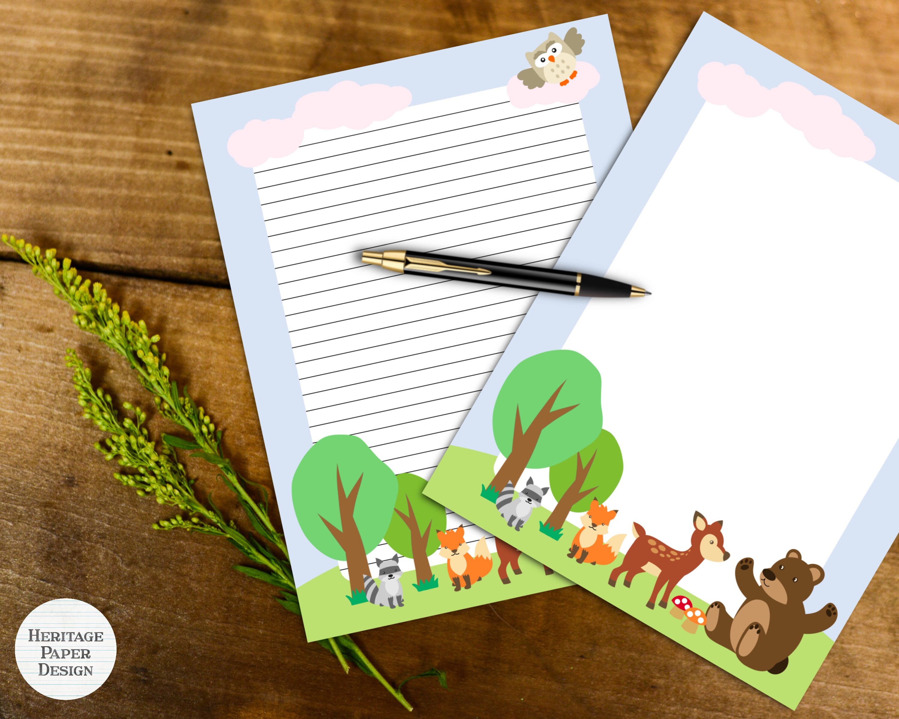Cute Woodland Animals Printable Stationery / Digital Note Paper ...