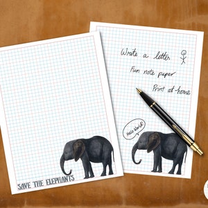 Elephant Printable Stationery / Fun Classic Graph Paper / Digital Note ...