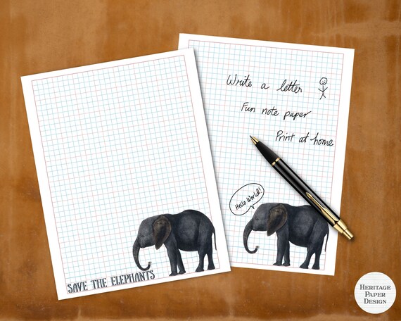 Elephant Printable Stationery / Fun Classic Graph Paper / | Etsy