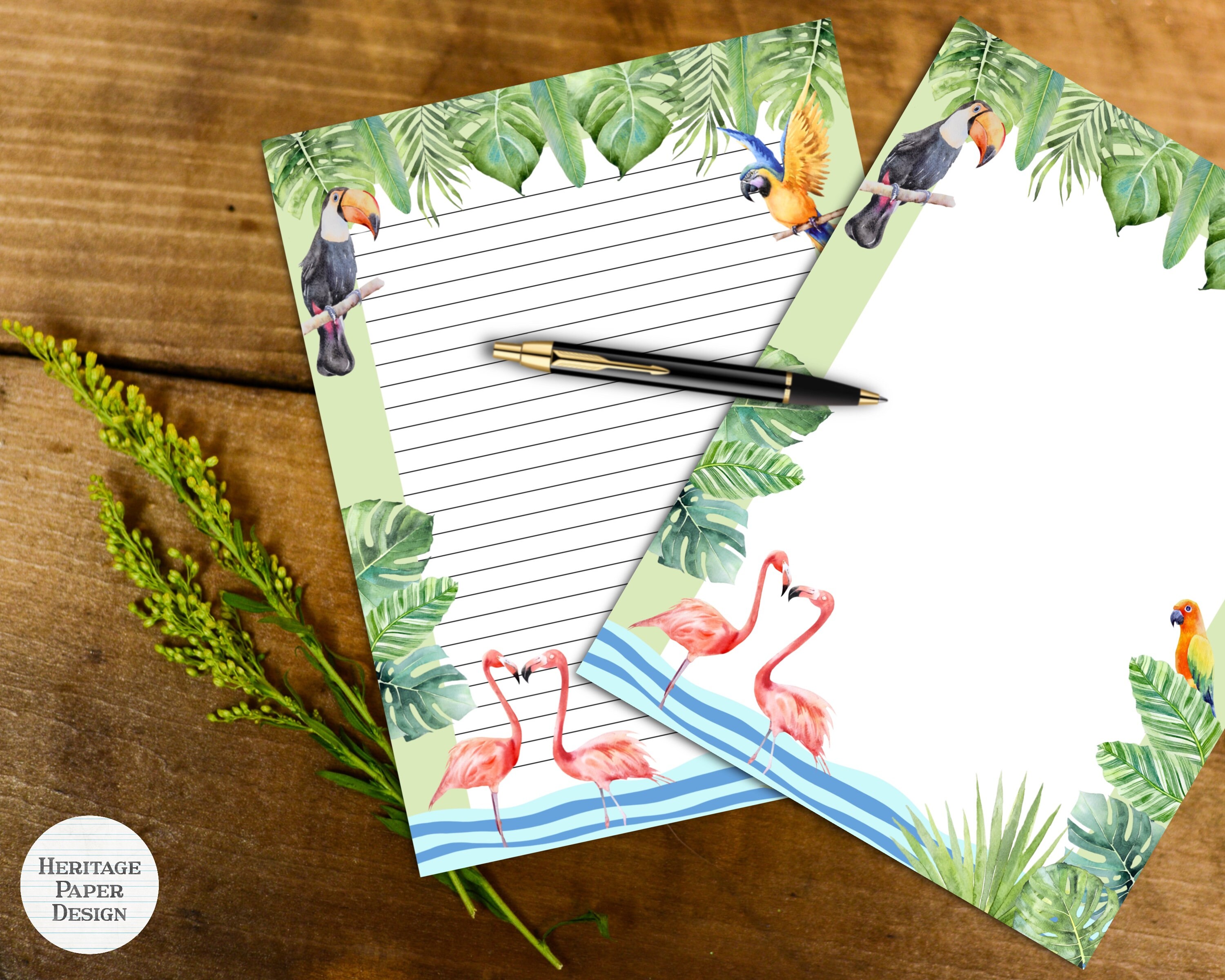 Tropical Birds Printable Stationery / Digital Note Paper / Instant ...