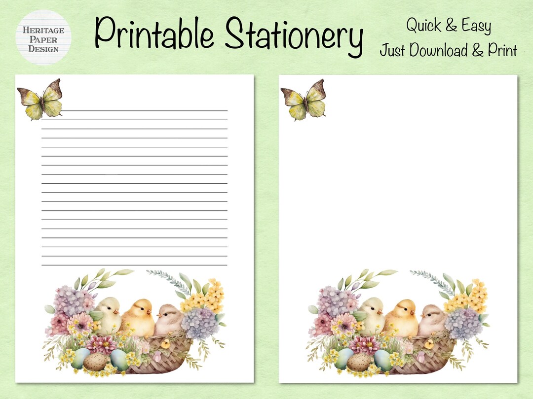 Baby Chicks Printable Stationery / Digital Note Paper / Instant ...