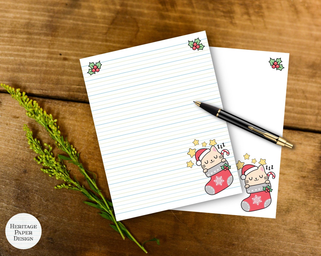 Cute Holiday Cat Kitten Printable Stationery #7 / Digital Note Paper ...