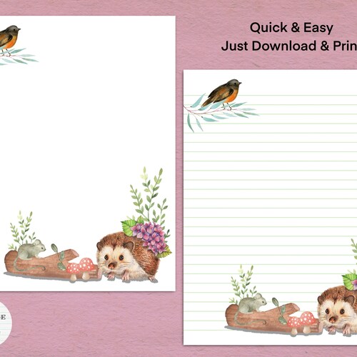 Cute Forest Animals Printable Stationery / Digital Note Paper | Etsy