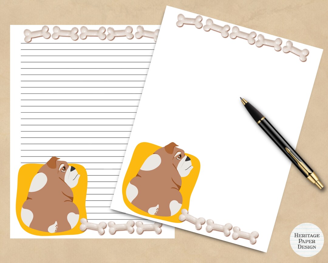 Bulldog Stationery Print | Cute Dog Penpal Paper (digital Download) - Etsy