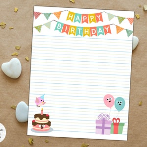 Happy Birthday Printable Stationery - Cute Kawaii Writing Paper ...