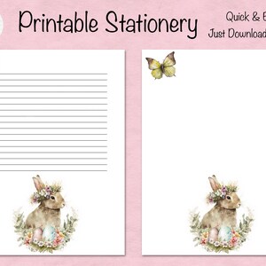 Floral Bunny Rabbit Printable Stationery / Digital Note Paper / Instant ...