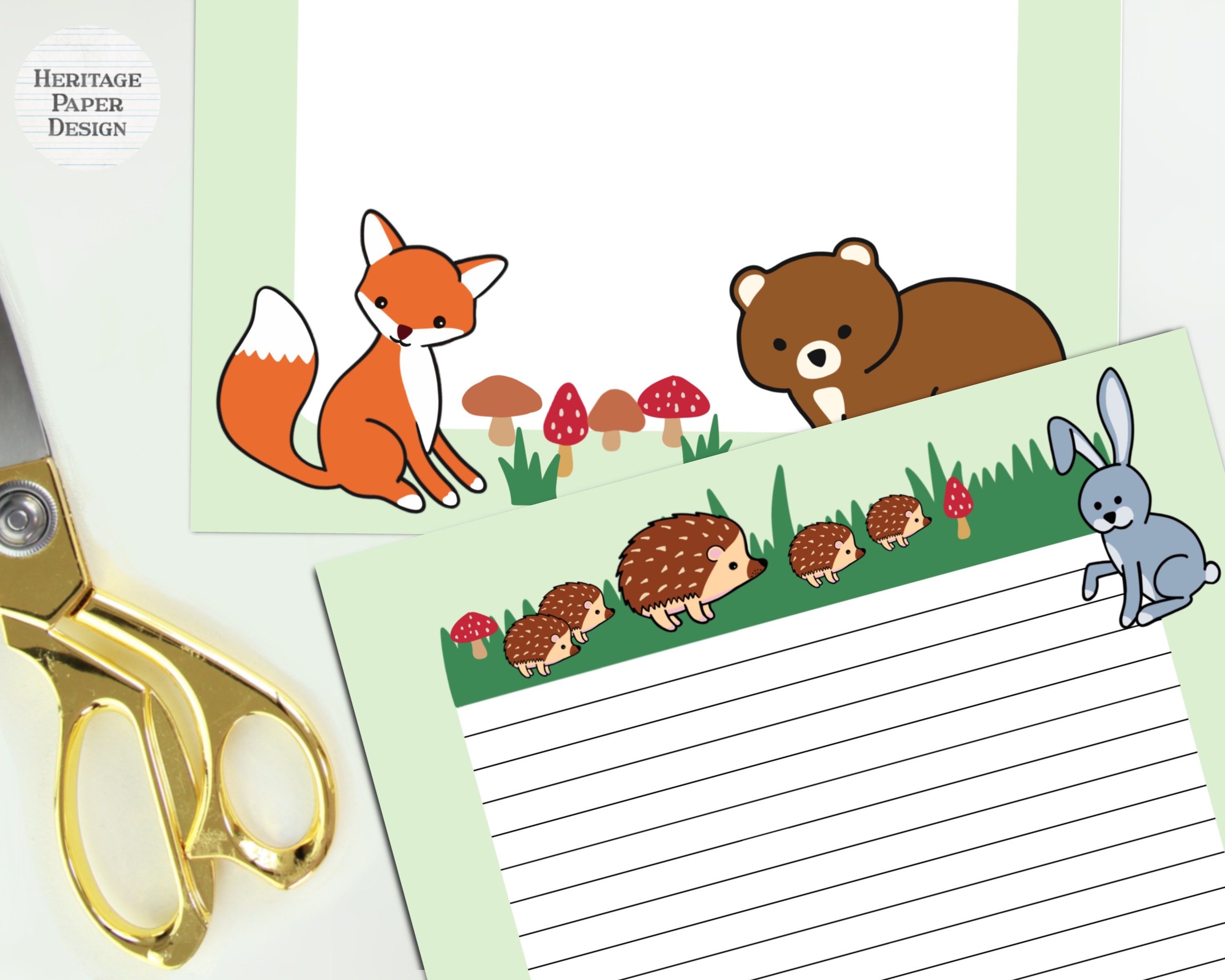 Cute Forest Animals Printable Stationery / Digital Note Paper / Instant ...