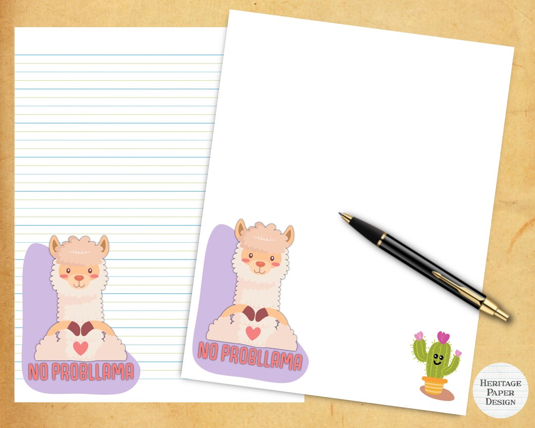 Cute Llama Printable Stationery #1 / Digital Note Paper / Instant ...