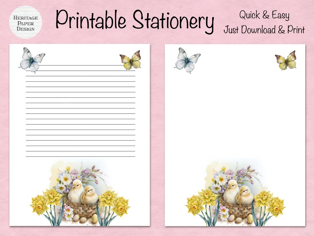 Floral Baby Chicks Printable Stationery / Digital Note Paper / Instant ...