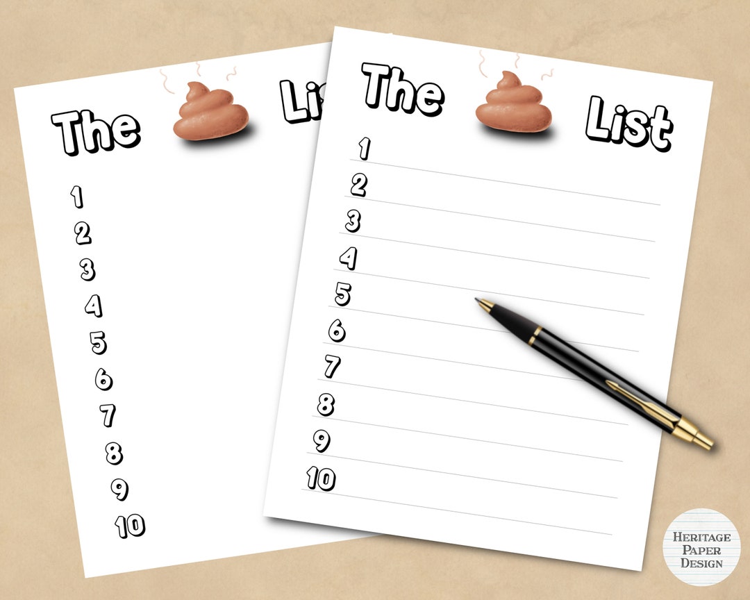 The Shit/poop List Printable Stationery / Digital Note Paper / Instant ...
