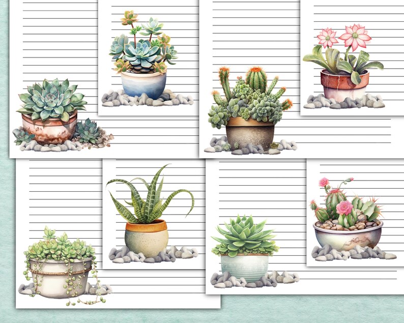 Potted Plant Printable Stationery Bundle Set / 8 Different Designs ...