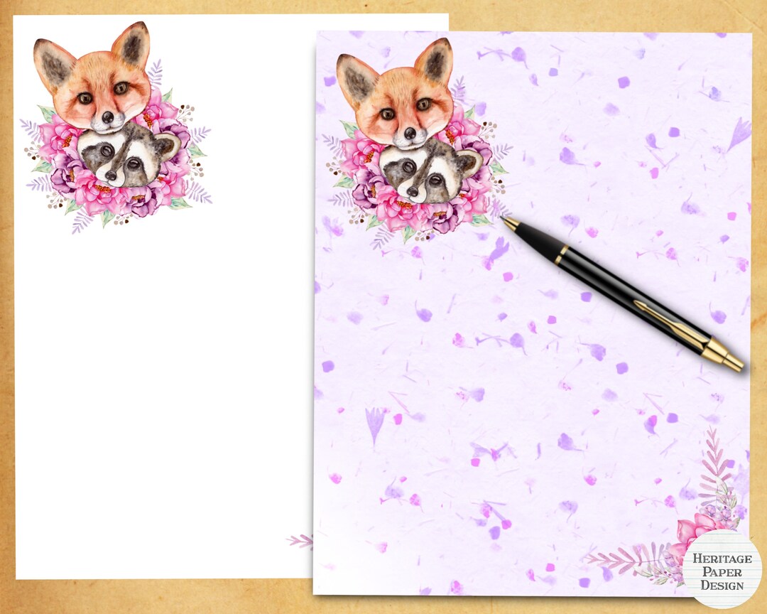 Printable Stationery - Fox & Raccoon Friends / Japanese Pressed Flowers ...
