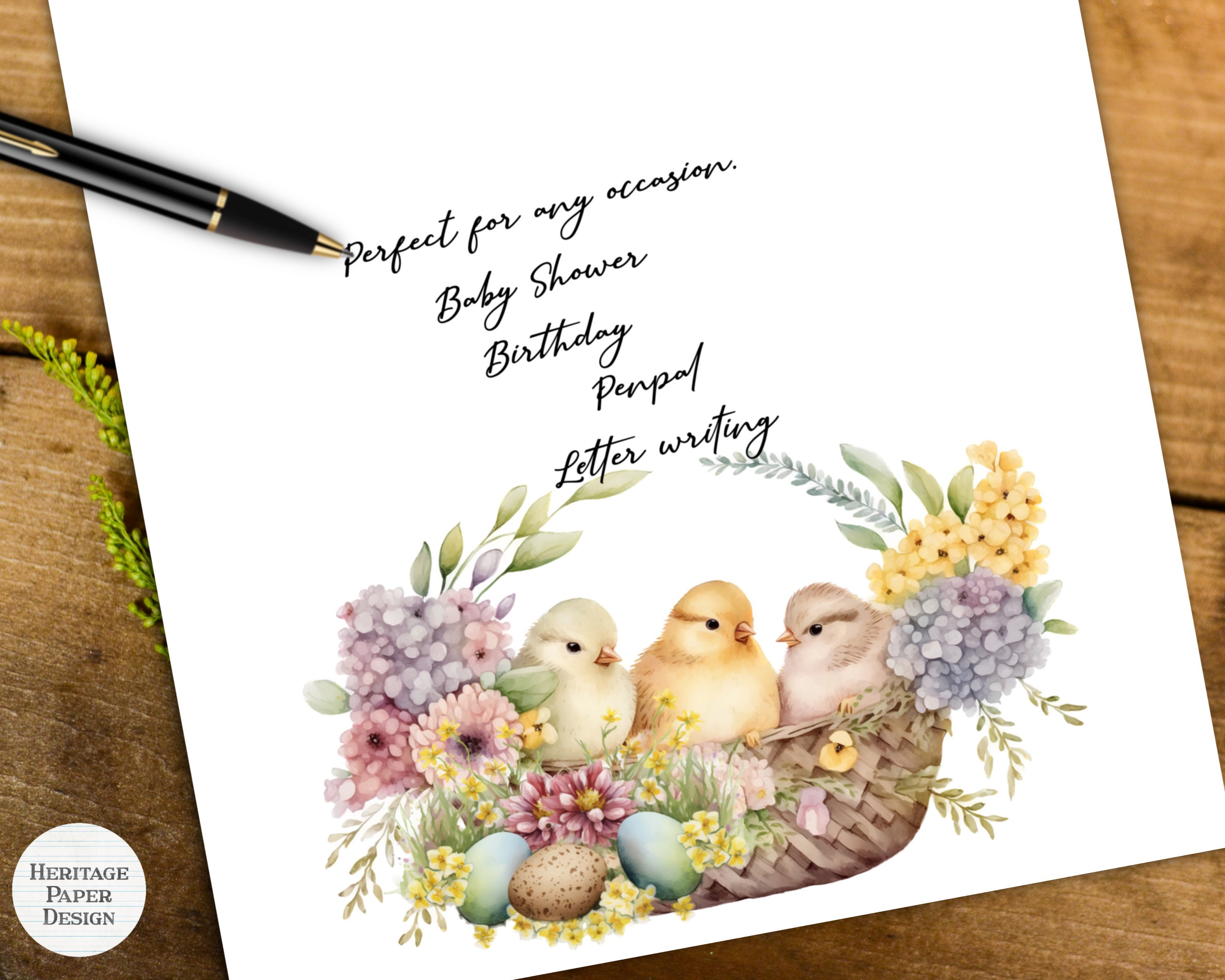 Baby Chicks Printable Stationery / Digital Note Paper / Instant ...