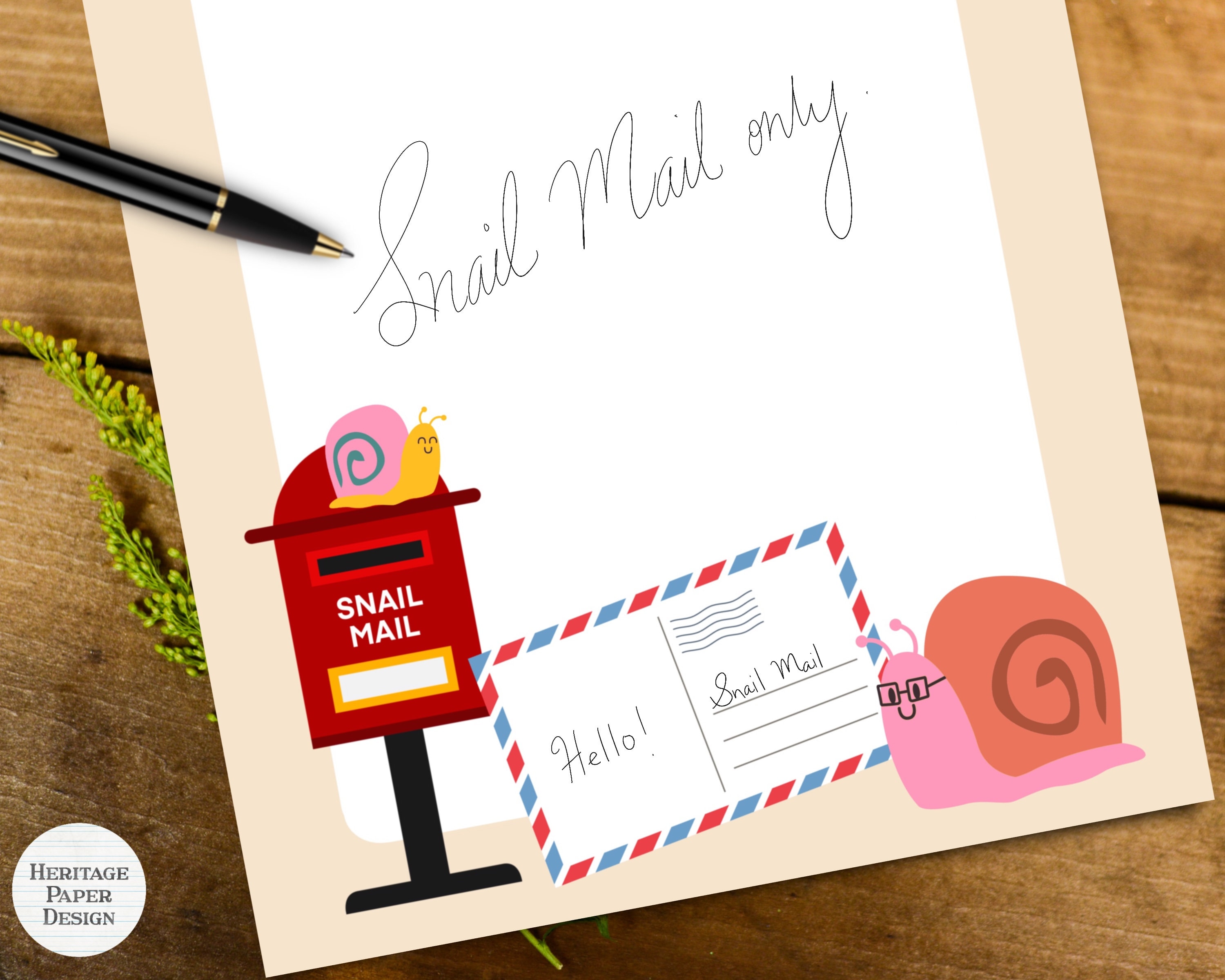 Snail Mail Printable Stationery #2 / Digital Note Paper / Instant ...