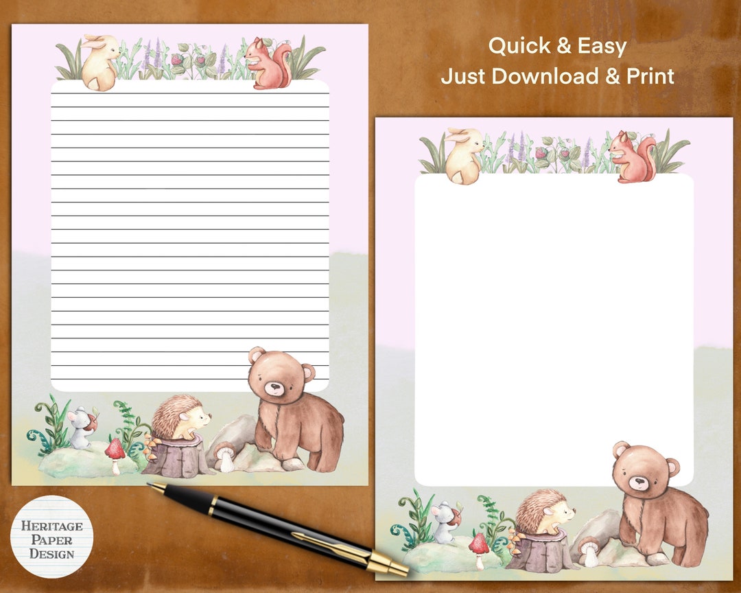 Cute Woodland Animals Printable Stationery / Digital Note Paper ...