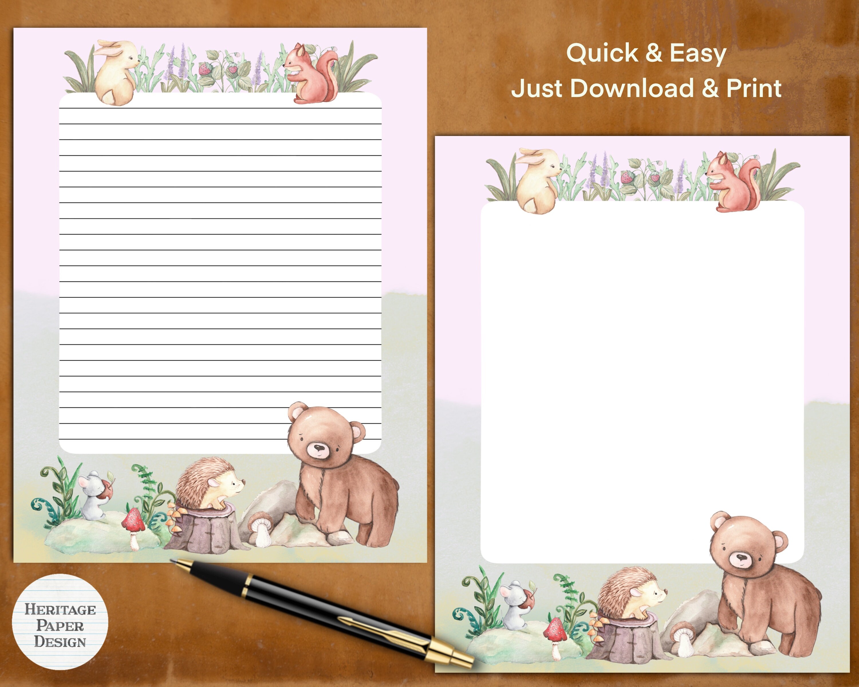 Cute Woodland Animals Printable Stationery / Digital Note Paper ...