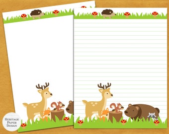 Cute Forest Animals Printable Stationery / Digital Note Paper / Instant ...