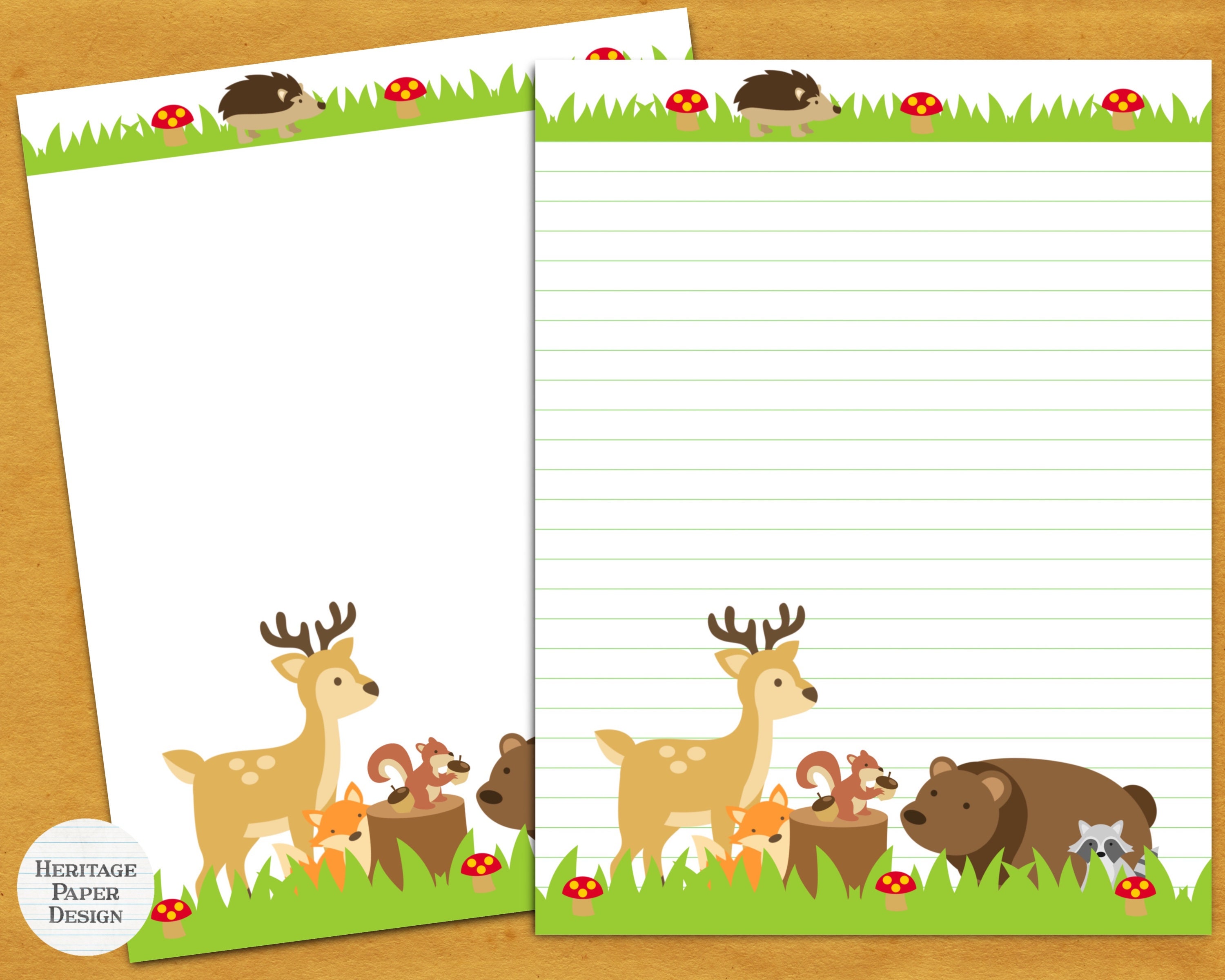 Cute Forest Animals Printable Stationery / Digital Note Paper / Instant ...