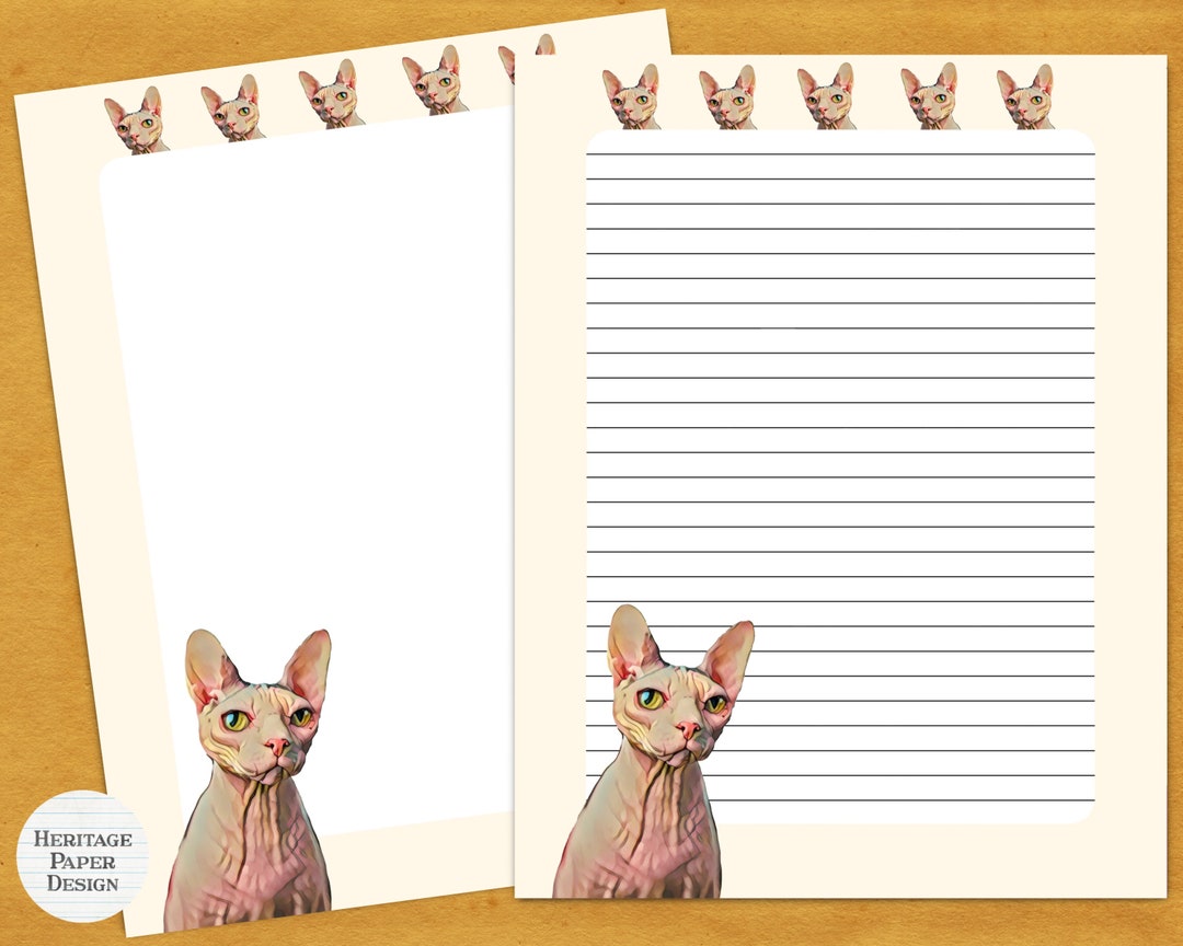 Sphynx Cat Printable Stationery / Digital Note Paper / Instant Download ...