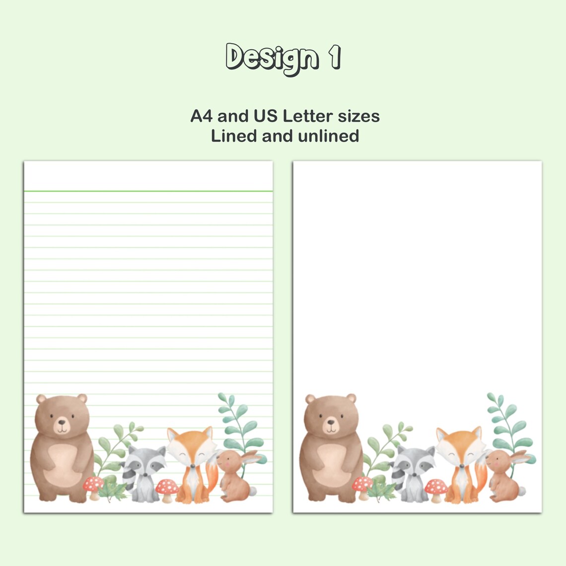 Cute Woodland Animals Printable Stationery Set / Digital Note Paper ...