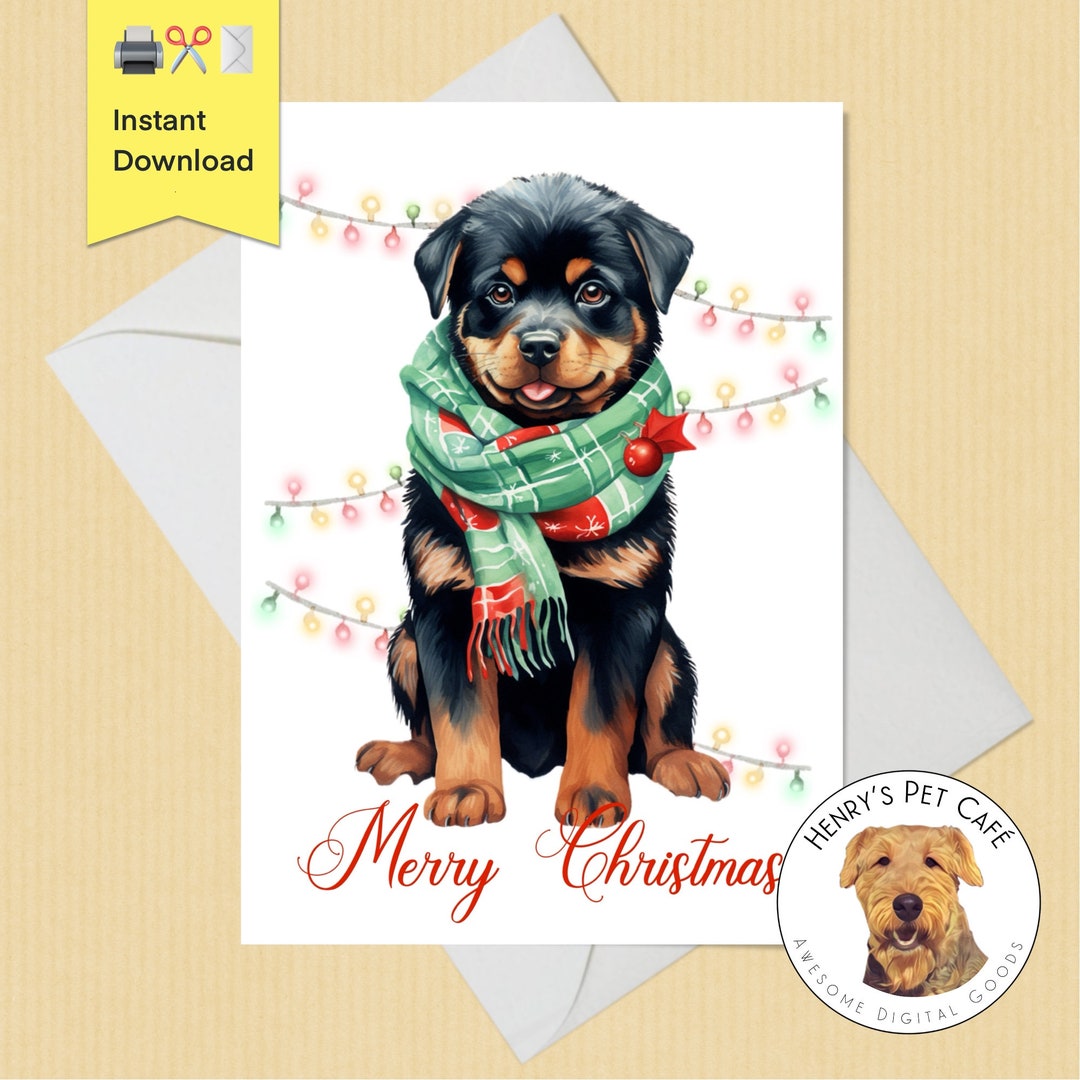 Rottweiler Christmas Printable Greeting Card, 5 X 7 Size, Instant ...