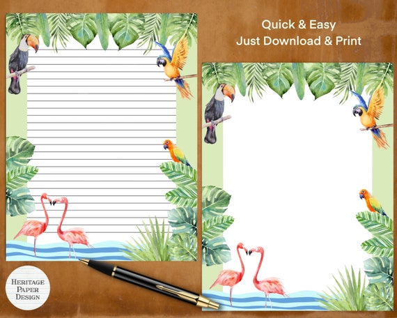 Tropical Birds Printable Stationery / Digital Note Paper / - Etsy