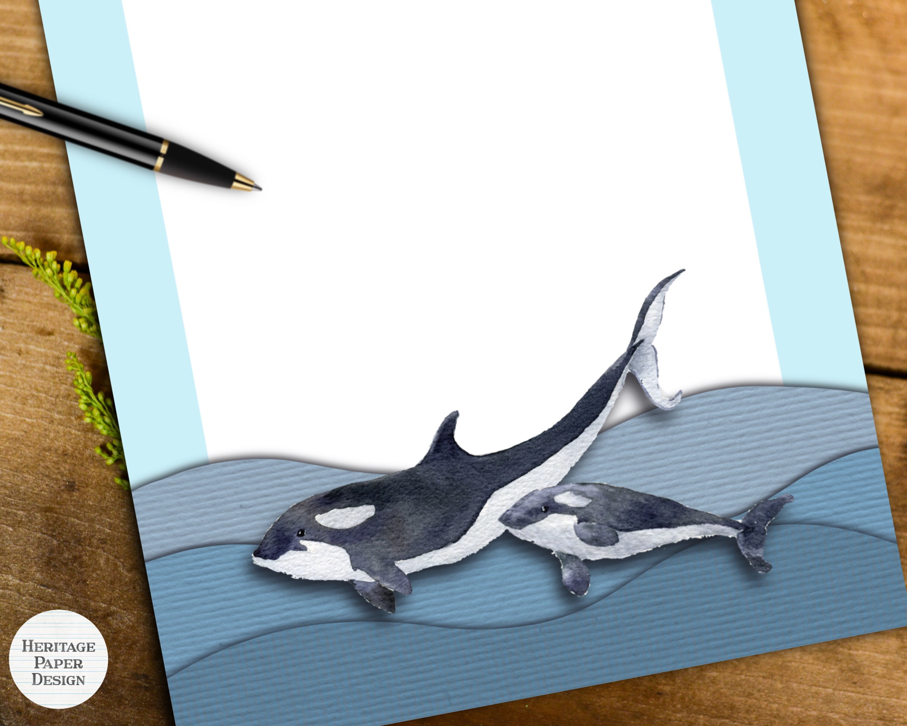 Cute Whales Printable Stationery / Digital Note Paper / Instant ...