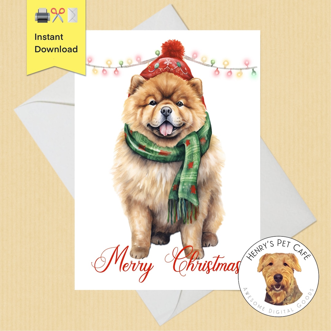 Cute Chow Chow Christmas Printable Greeting Card, DIY Instant Download ...