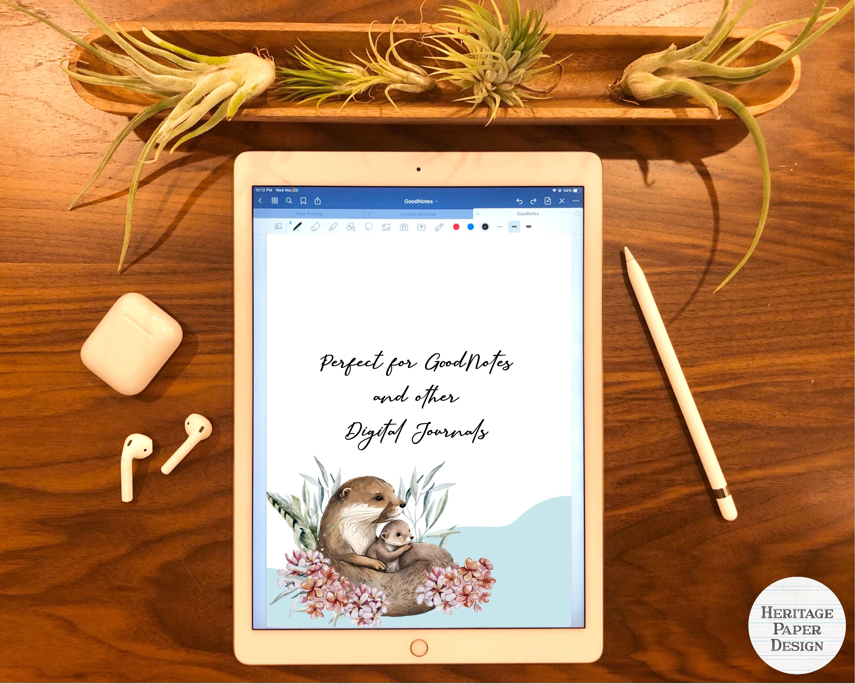 Mother and Baby Otter Printable Stationery / Digital Note Paper ...