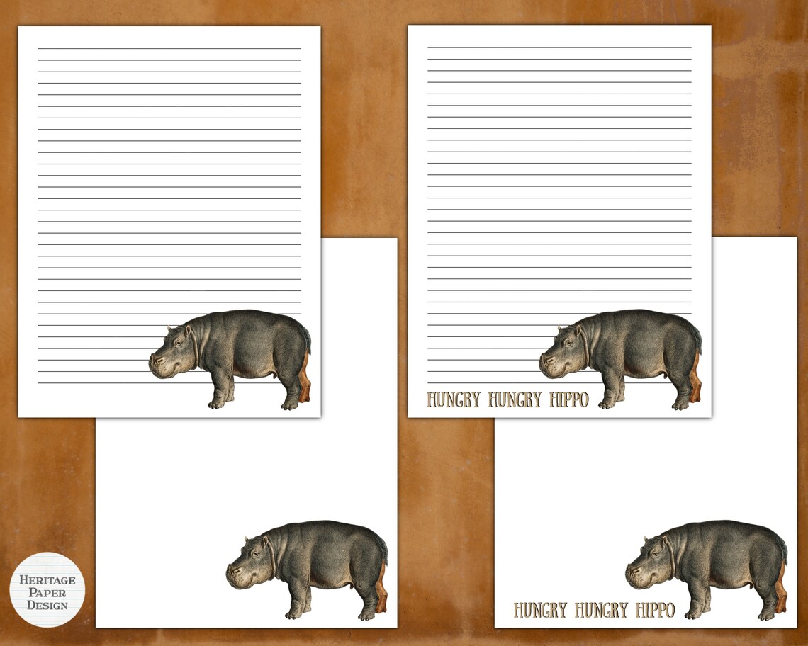 Hungry Hungry Hippo Printable Stationery / Lined Paper / Digital Note ...