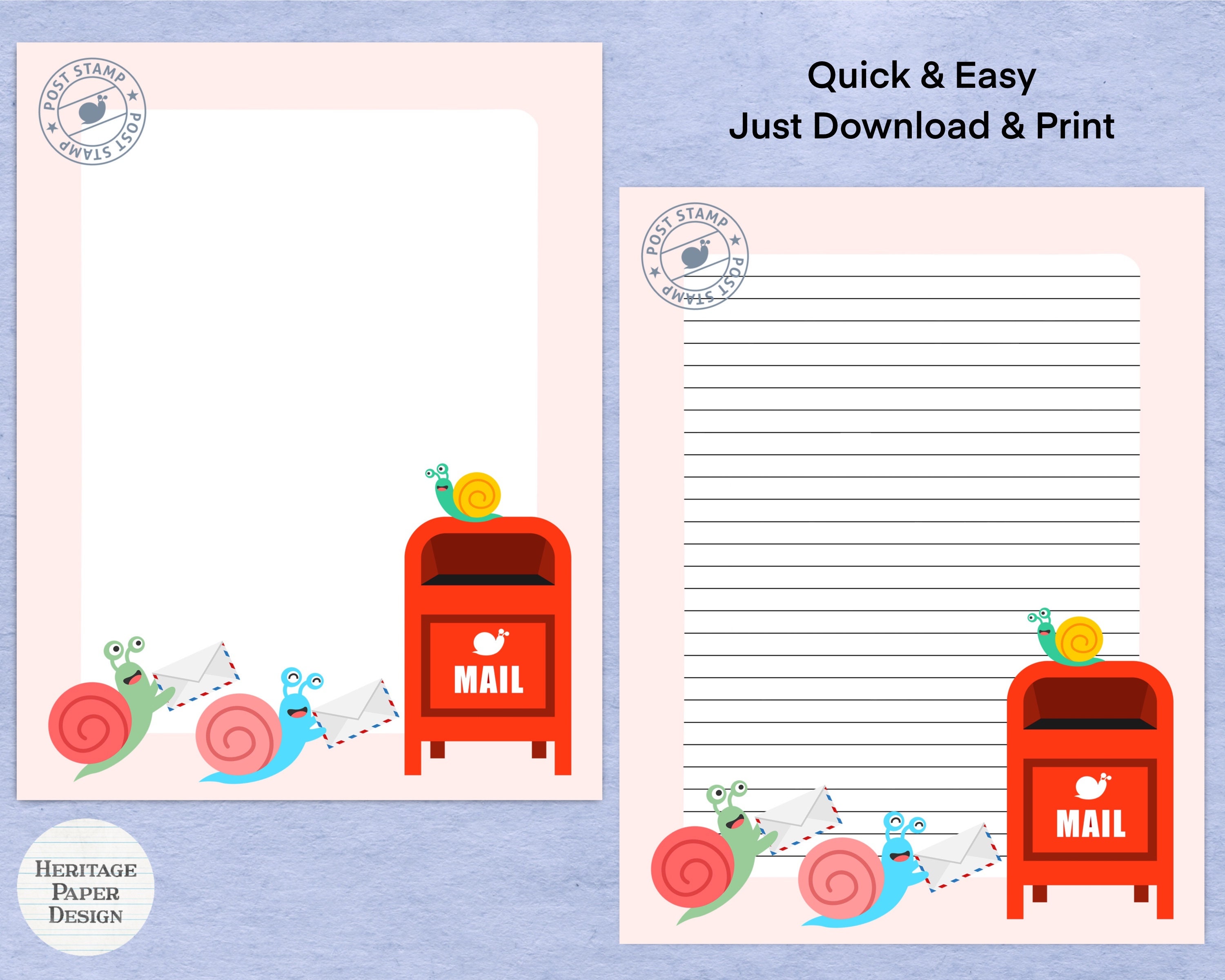 Snail Mail Printable Stationery #3 / Digital Note Paper / Instant ...
