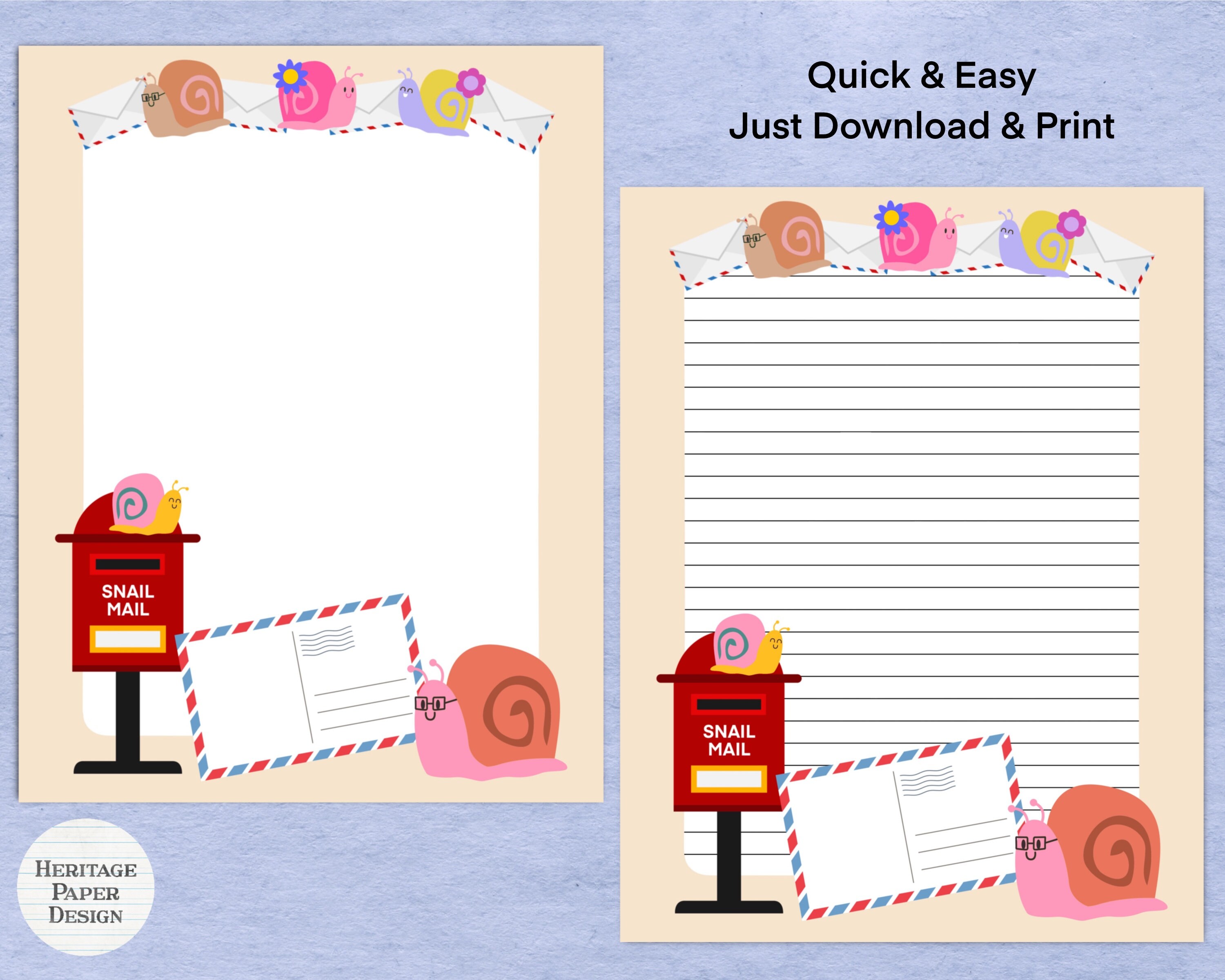 Snail Mail Printable Stationery #2 / Digital Note Paper / Instant ...